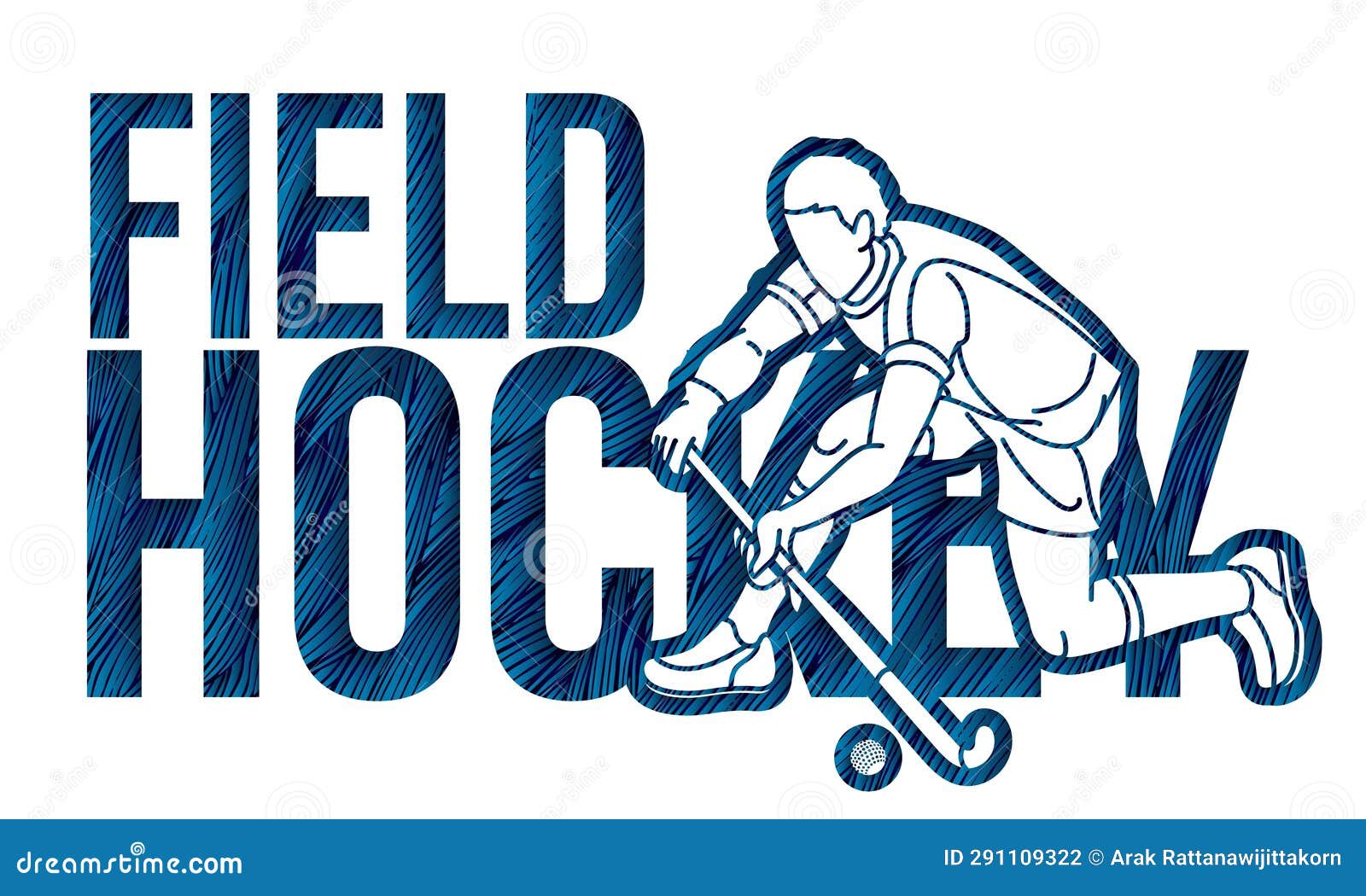 Field Hockey Font Design with Male Player Action Cartoon Graphic Stock ...