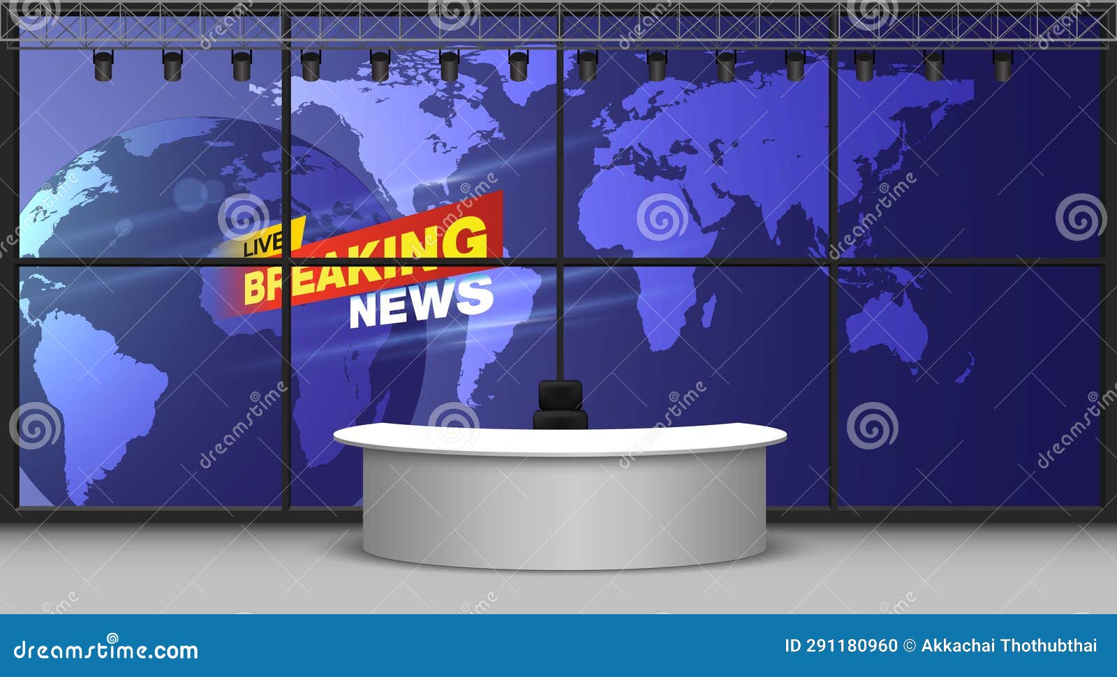 White Table and Breaking News on Lcds Background in the News Studio ...