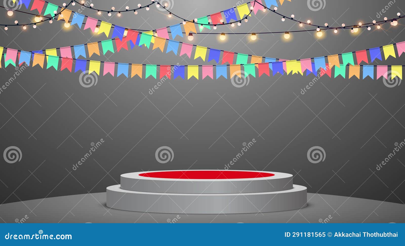 White Stage and Hanging Light and Colorful Flags Stock Vector ...