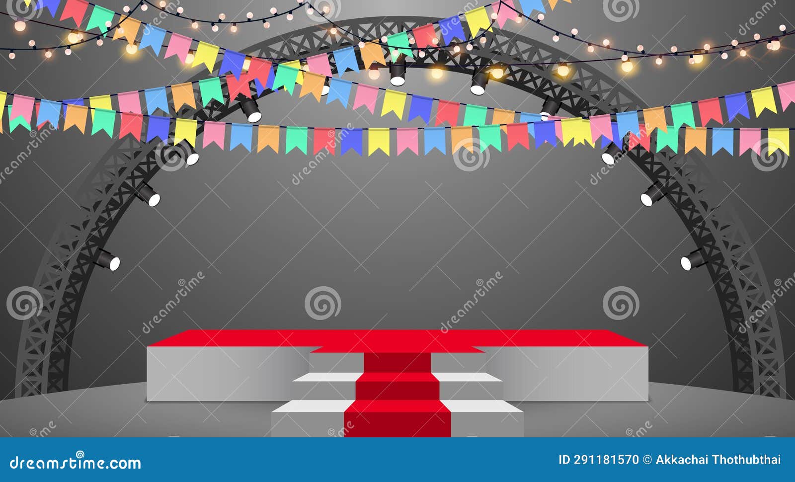 White Stage and Hanging Light and Colorful Flags Stock Vector ...