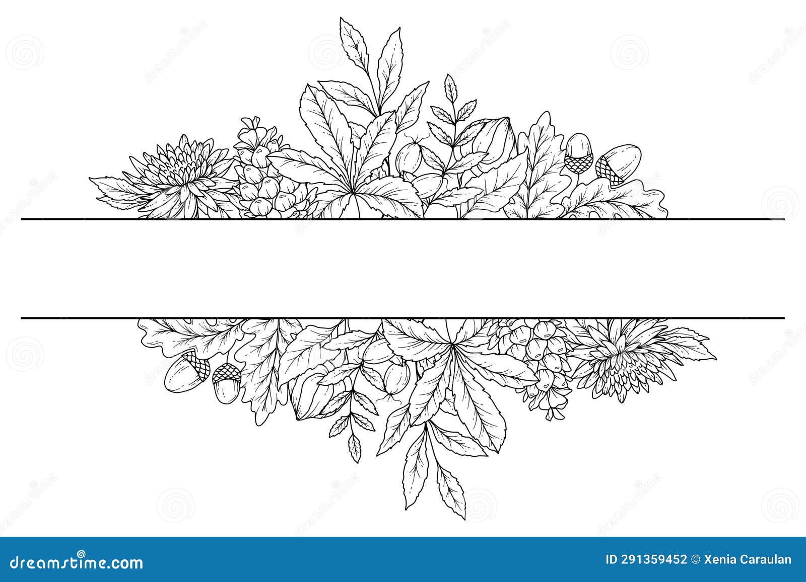 Fall Floral Frame Outline. Fall Foliage Line Art Illustration, Outline ...