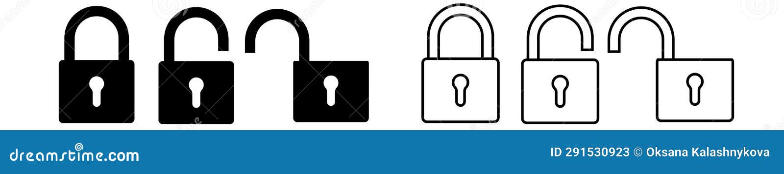 Lock Icon Set. Locked and Unlocked Icons. Flat and Line Art Style Stock ...