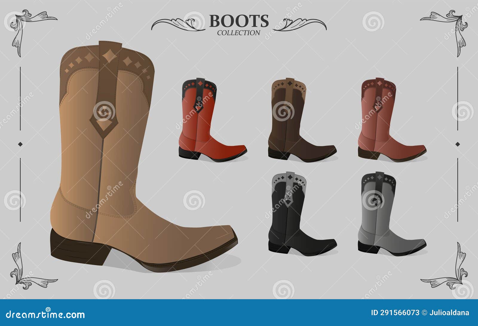 Cowboy Boots Detailed Illustration Leather Casual Shoes Collection ...