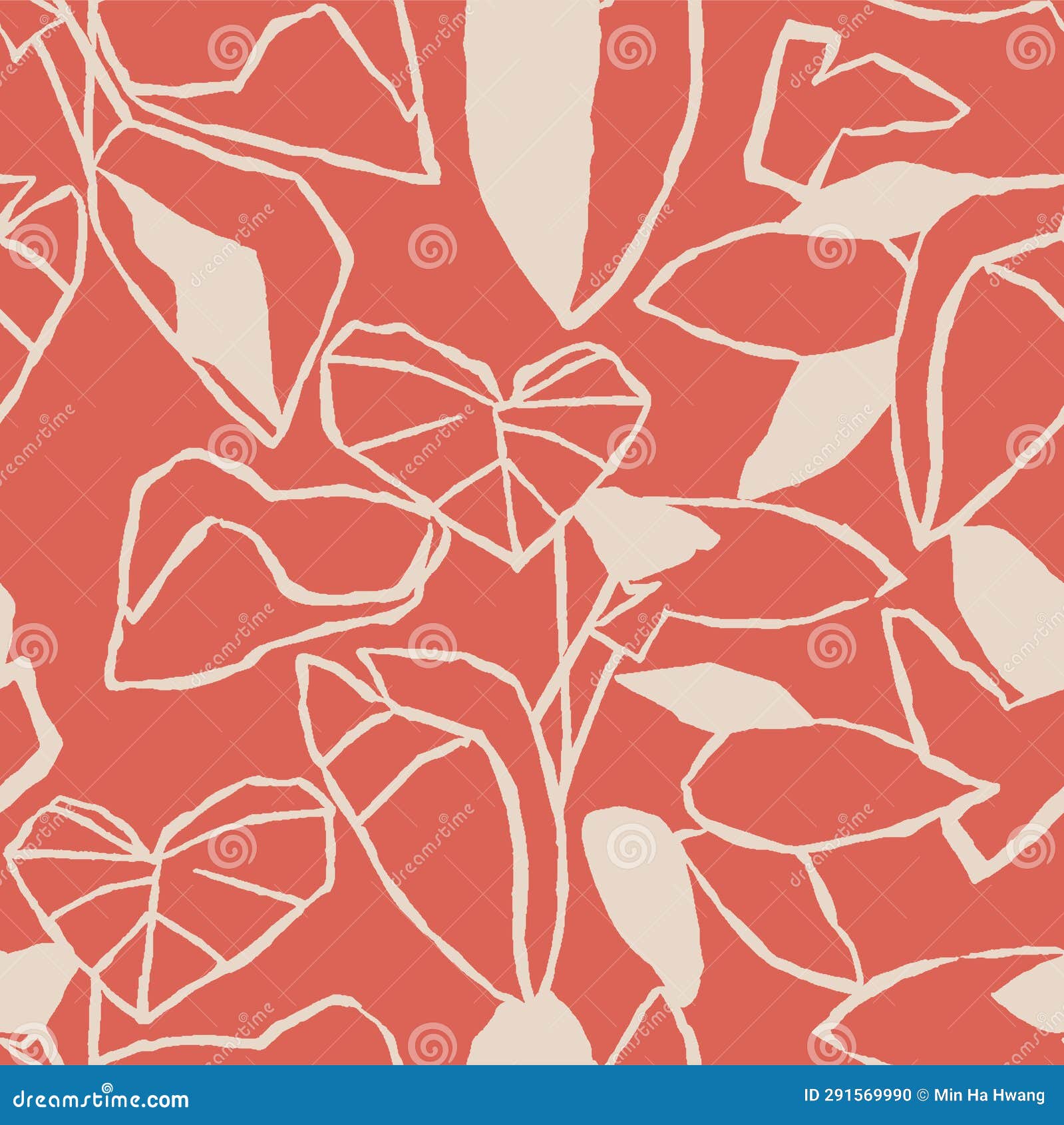 Vector Leaf Outline Sketch Illustration Seamless Repeat Pattern Digital ...