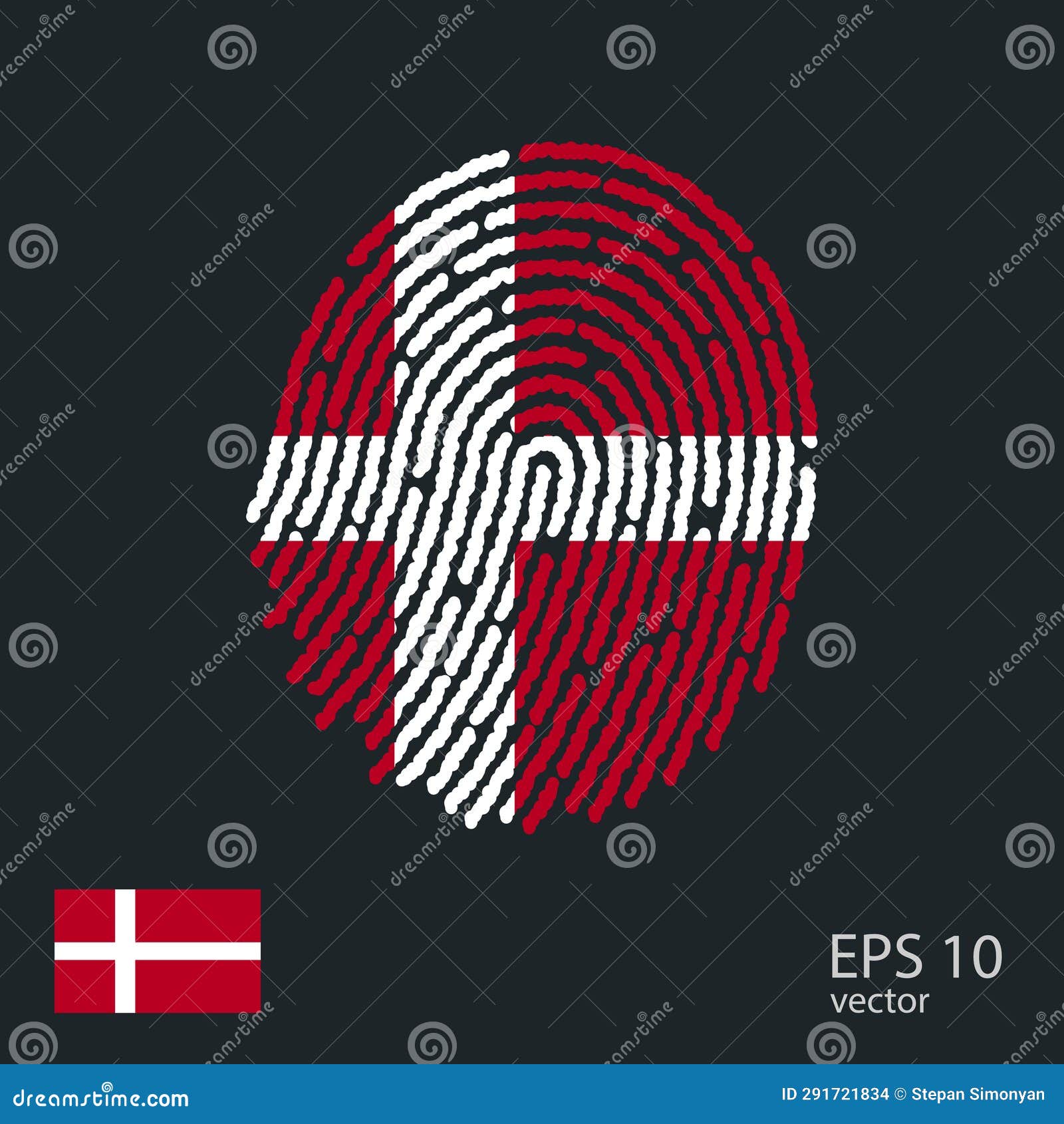 Fingerprint Vector Colored with the National Flag of Denmark.Web. Stock ...