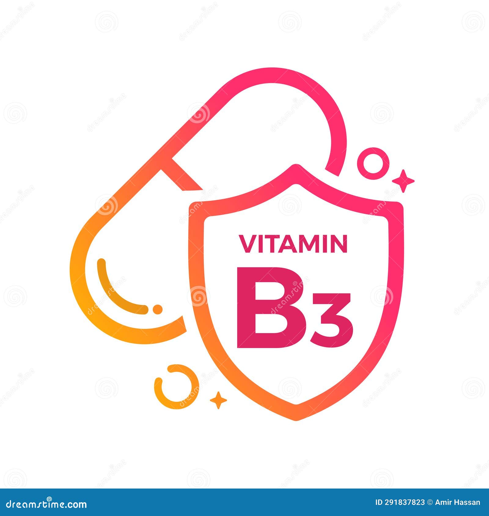 Vitamin B3 Pill Shield Icon Logo Protection, Medicine Heath Vector ...