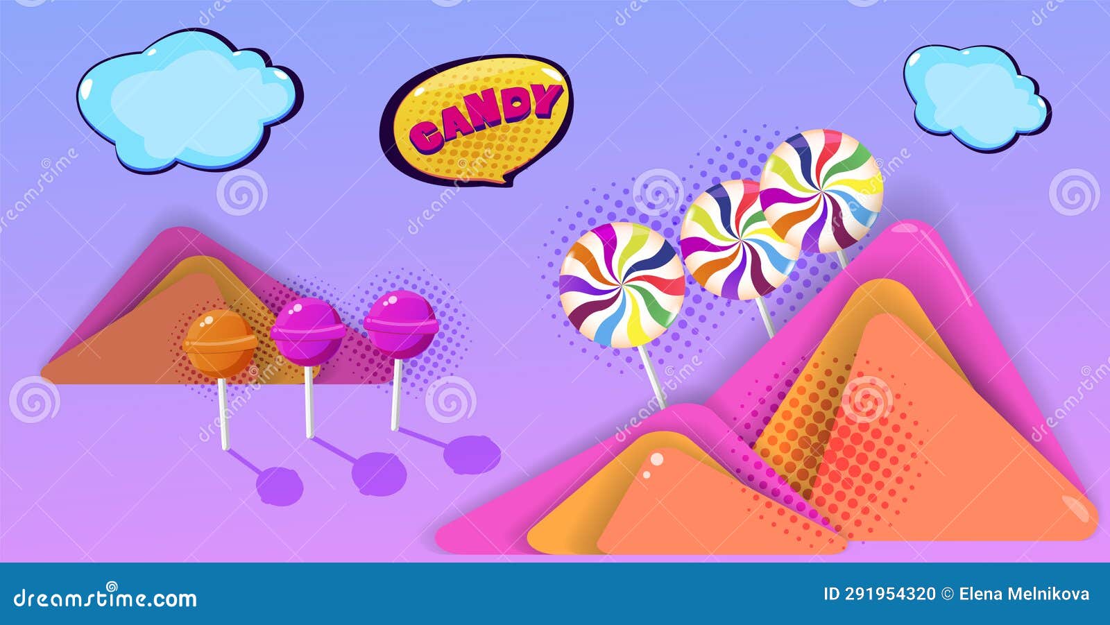 Cute Vector Illustration with Lollipops in Candy City. Stock Vector ...