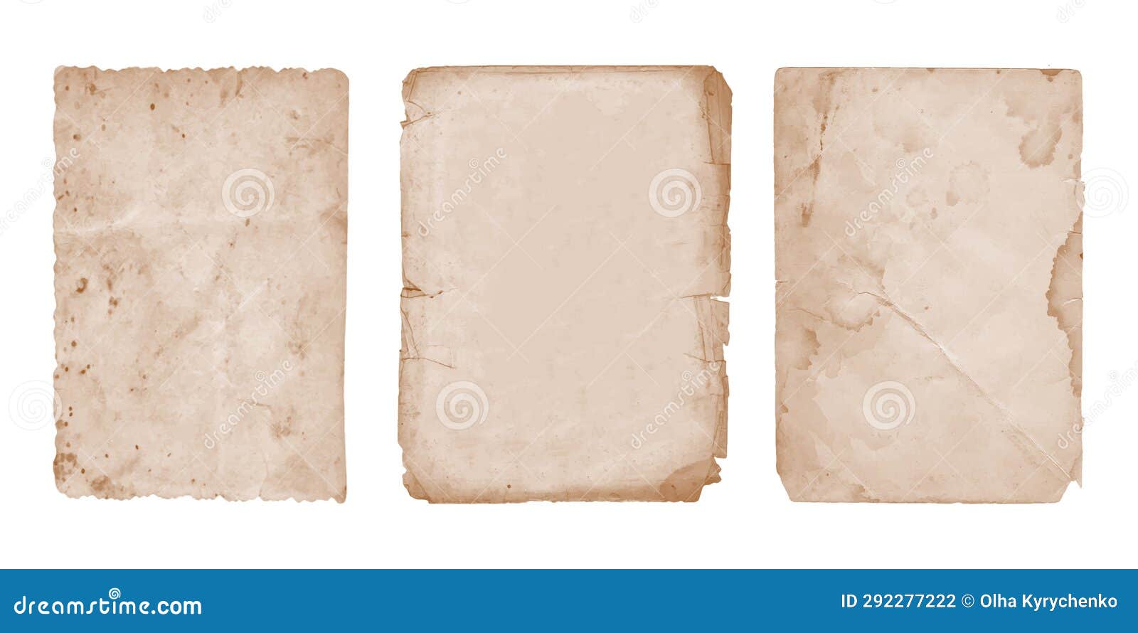 Antique Stained Paper Set with Torn Edges. Vintage Old Paper Sheets ...