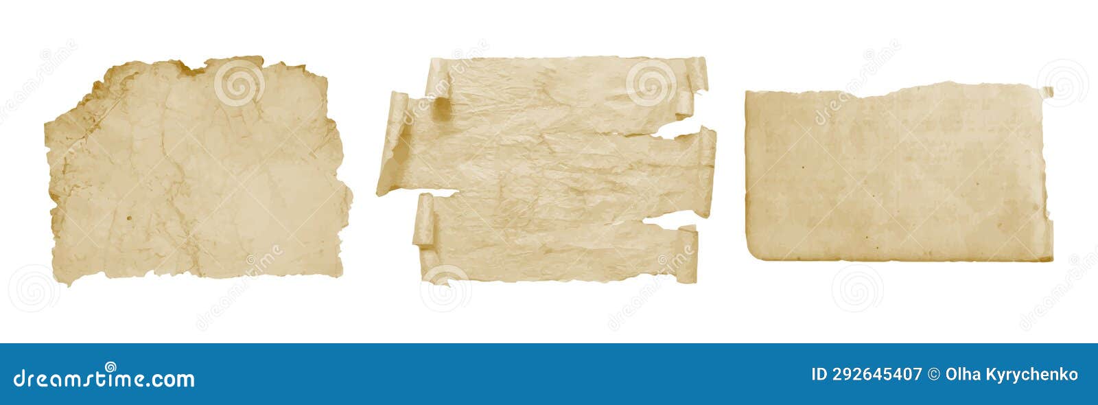 Antique Torn Pieces of Paper Isolated on Transparent Background Stock ...