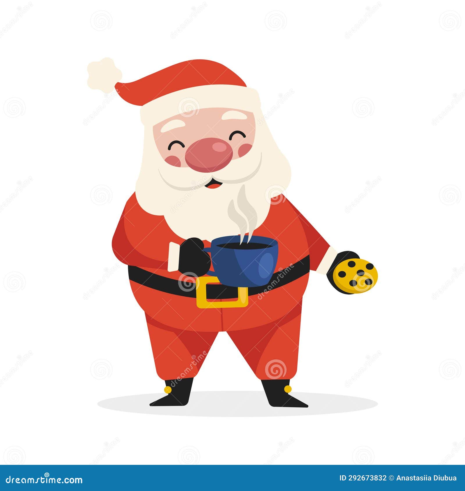 Cartoon Santa Claus Drinks a Hot Drink and Eats Chocolate Chip Cookie ...