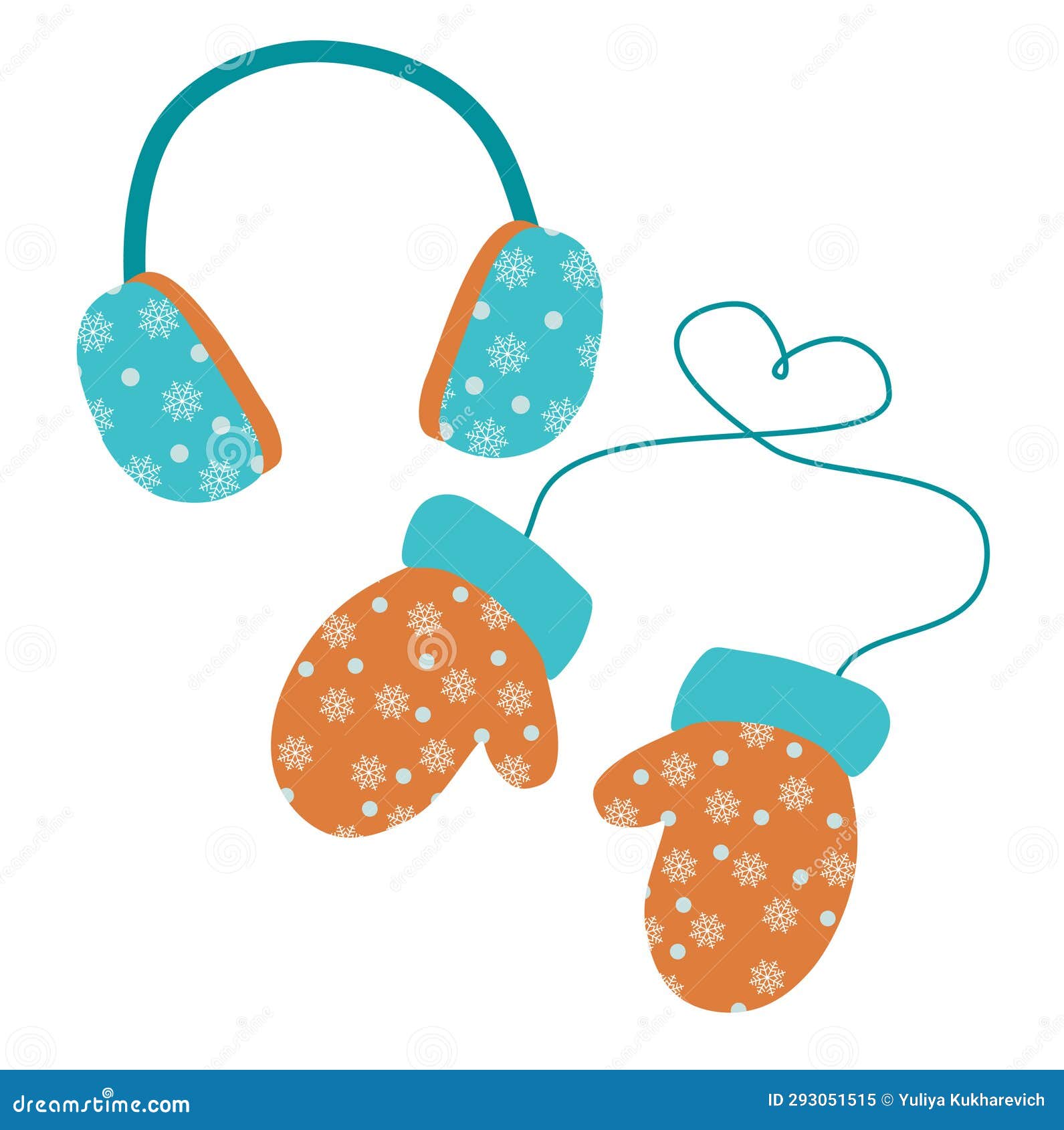 Set of Warm Winter Clothes Earmuffs and Pair of Mittens with Snowflakes ...