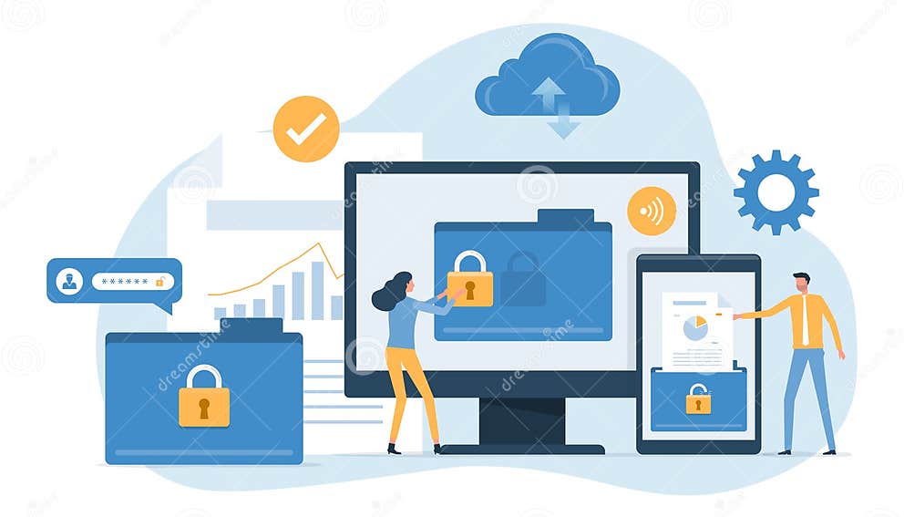 Business Technology Cloud Server Security. Online Storage Backup Stock ...