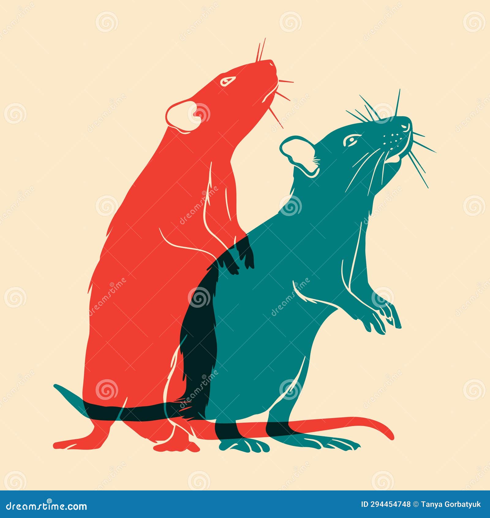 Colored Silhouettes of Two Rats. Stock Vector - Illustration of figure ...