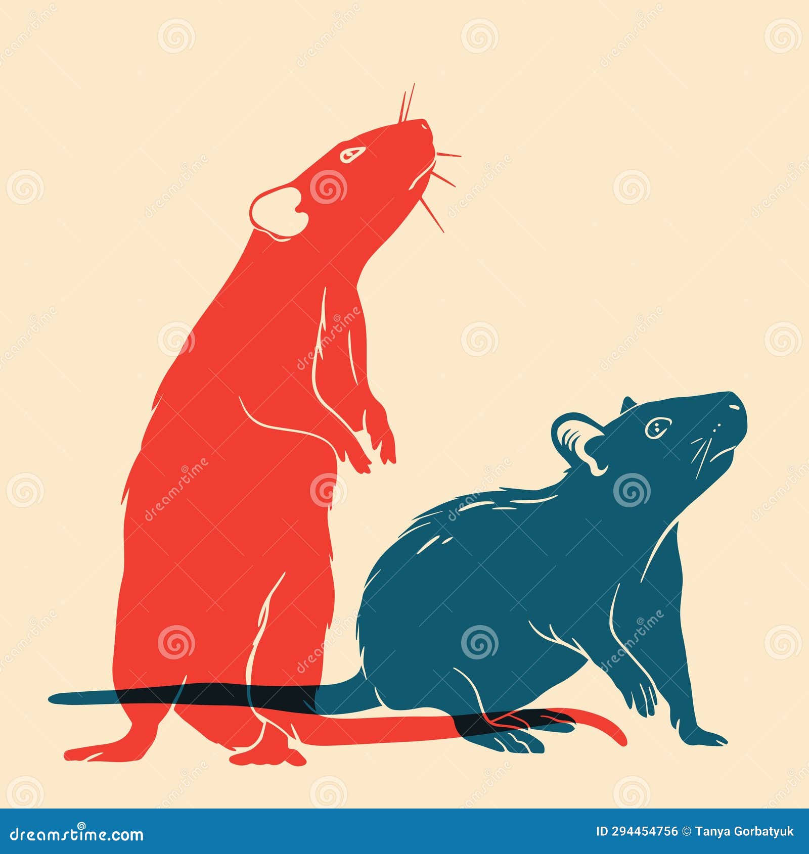 Colored Silhouettes of Two Rats. Stock Vector - Illustration of flora ...