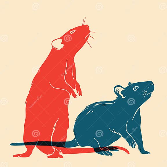 Colored Silhouettes of Two Rats. Stock Vector - Illustration of flora ...