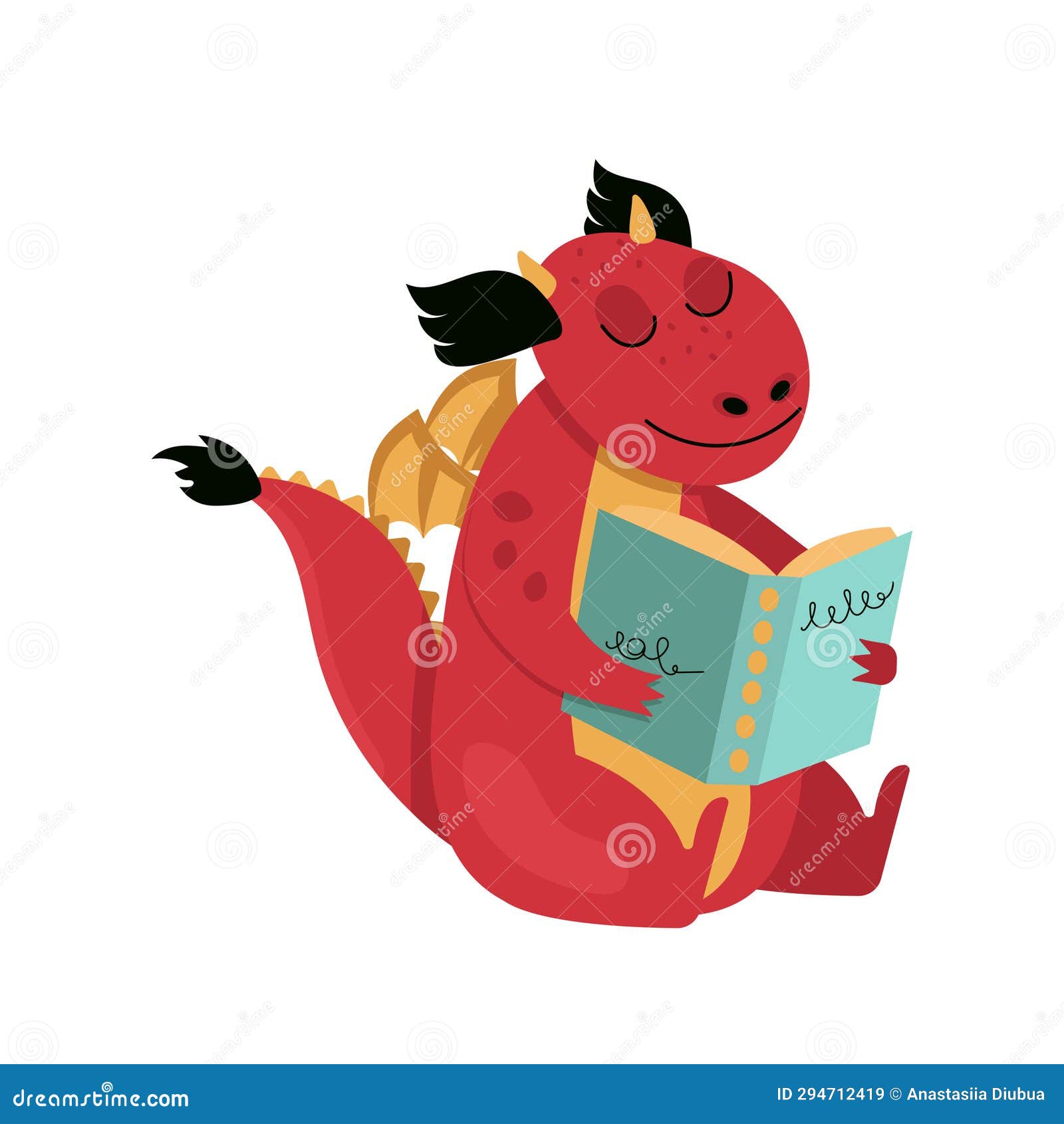 Funny Dragon Sits and Reads a Book. Stock Vector - Illustration of ...