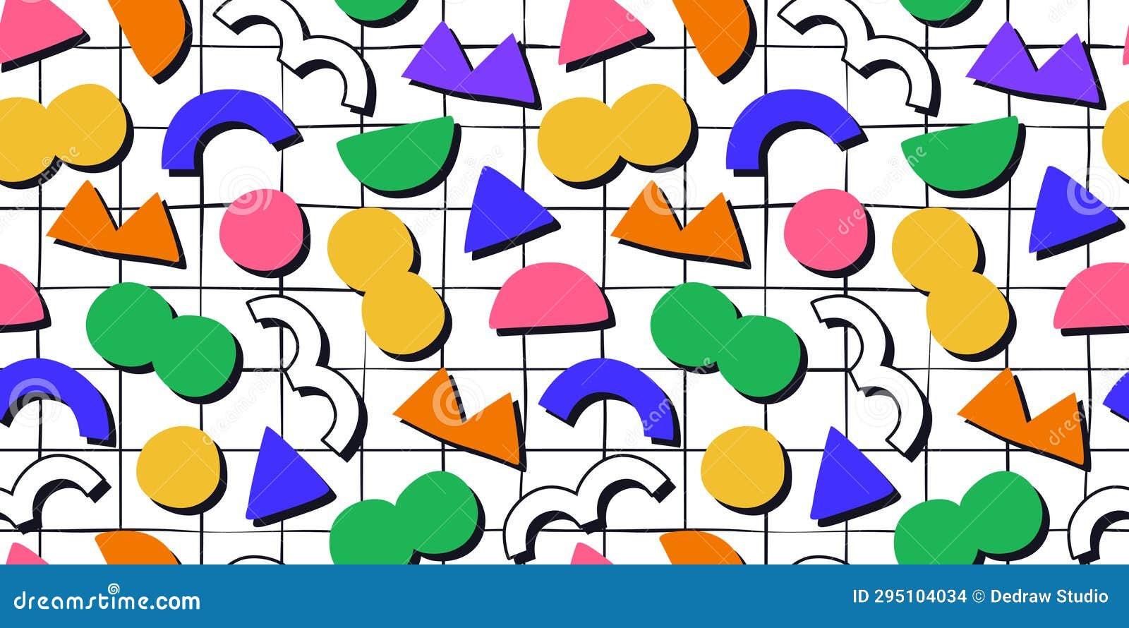 Colorful 90s Style Geometric Shape Seamless Pattern Stock Vector ...
