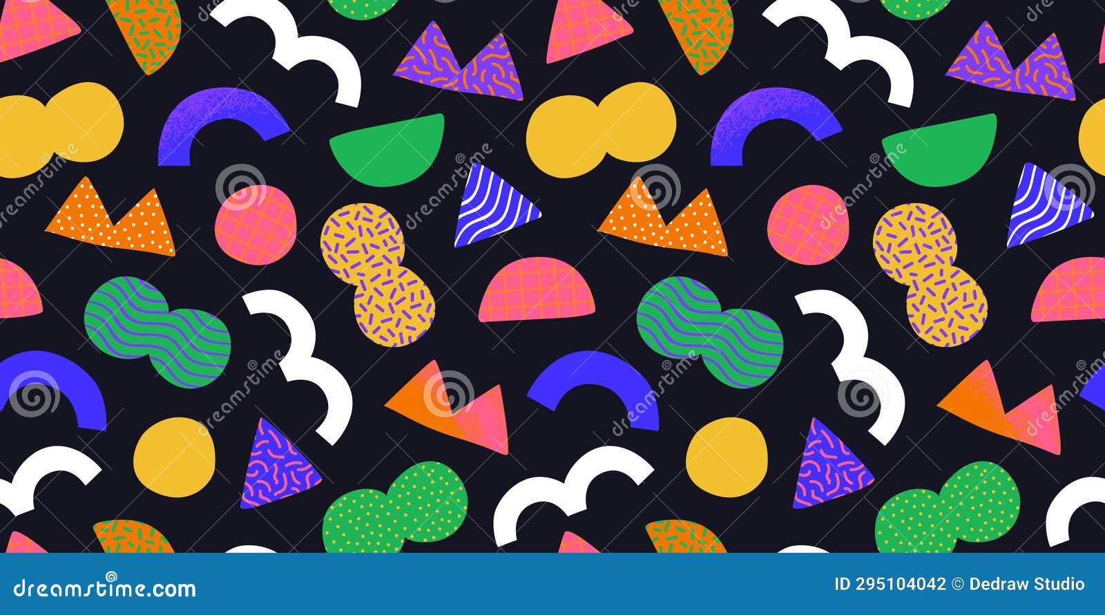 Colorful 90s Style Geometric Shape Seamless Pattern Stock Vector ...