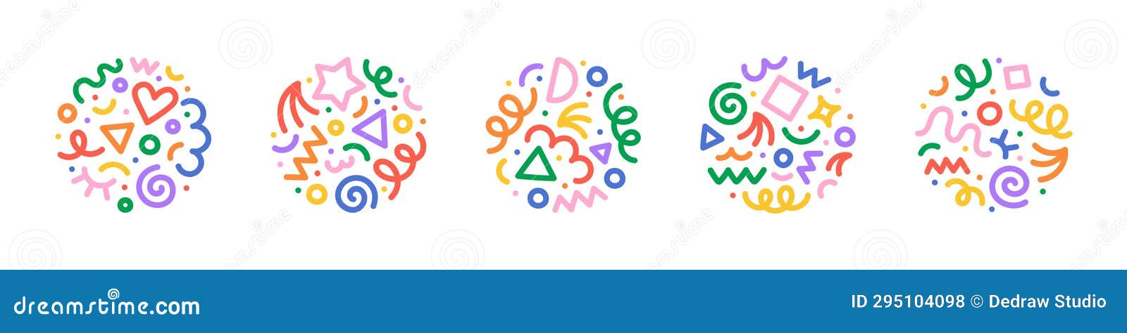 Fun Colorful Line Doodle Shape Circle Set Stock Vector - Illustration ...