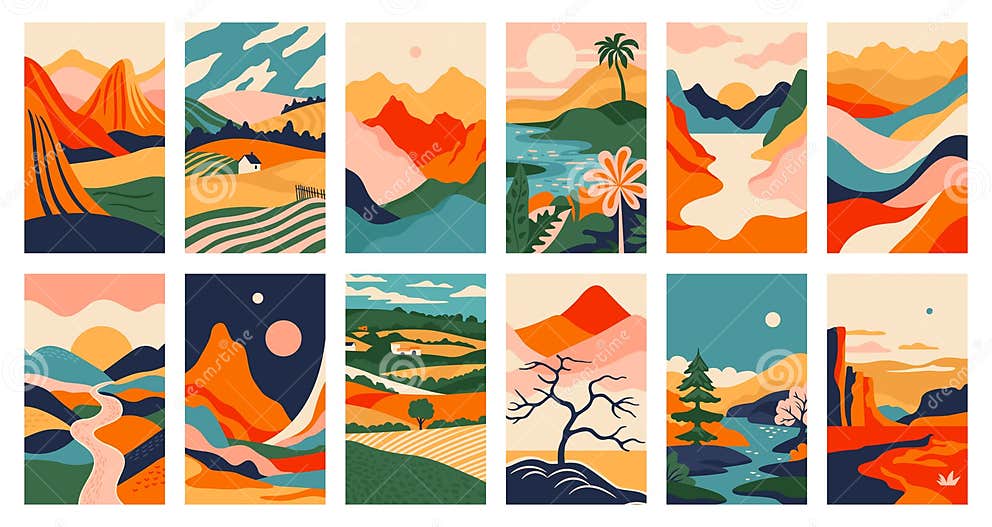 Big Set of Abstract Mountain Landscape Banner Stock Vector ...