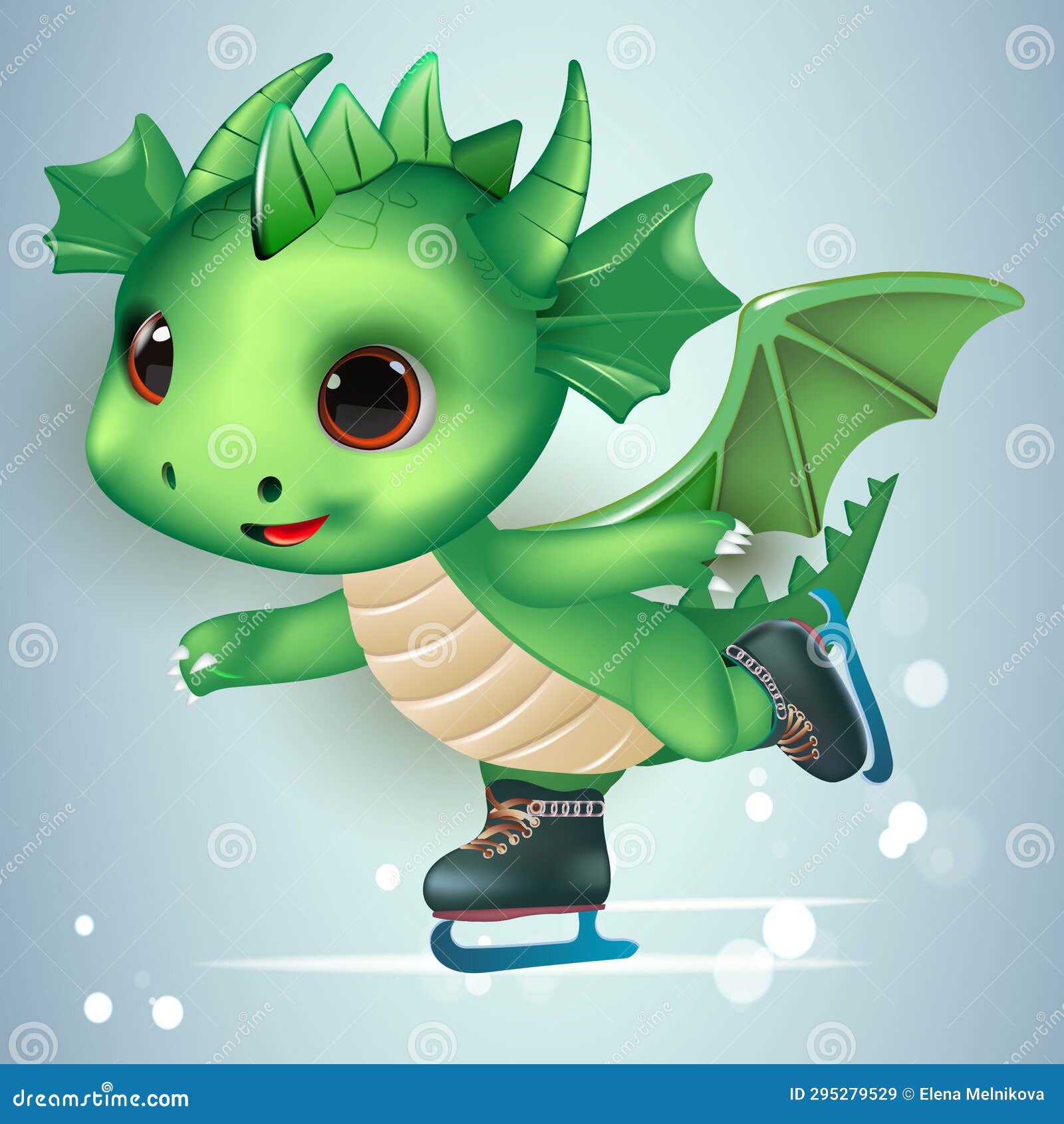 Little Green Dragon on the Skates. Cartoon Vector Illustration Stock ...