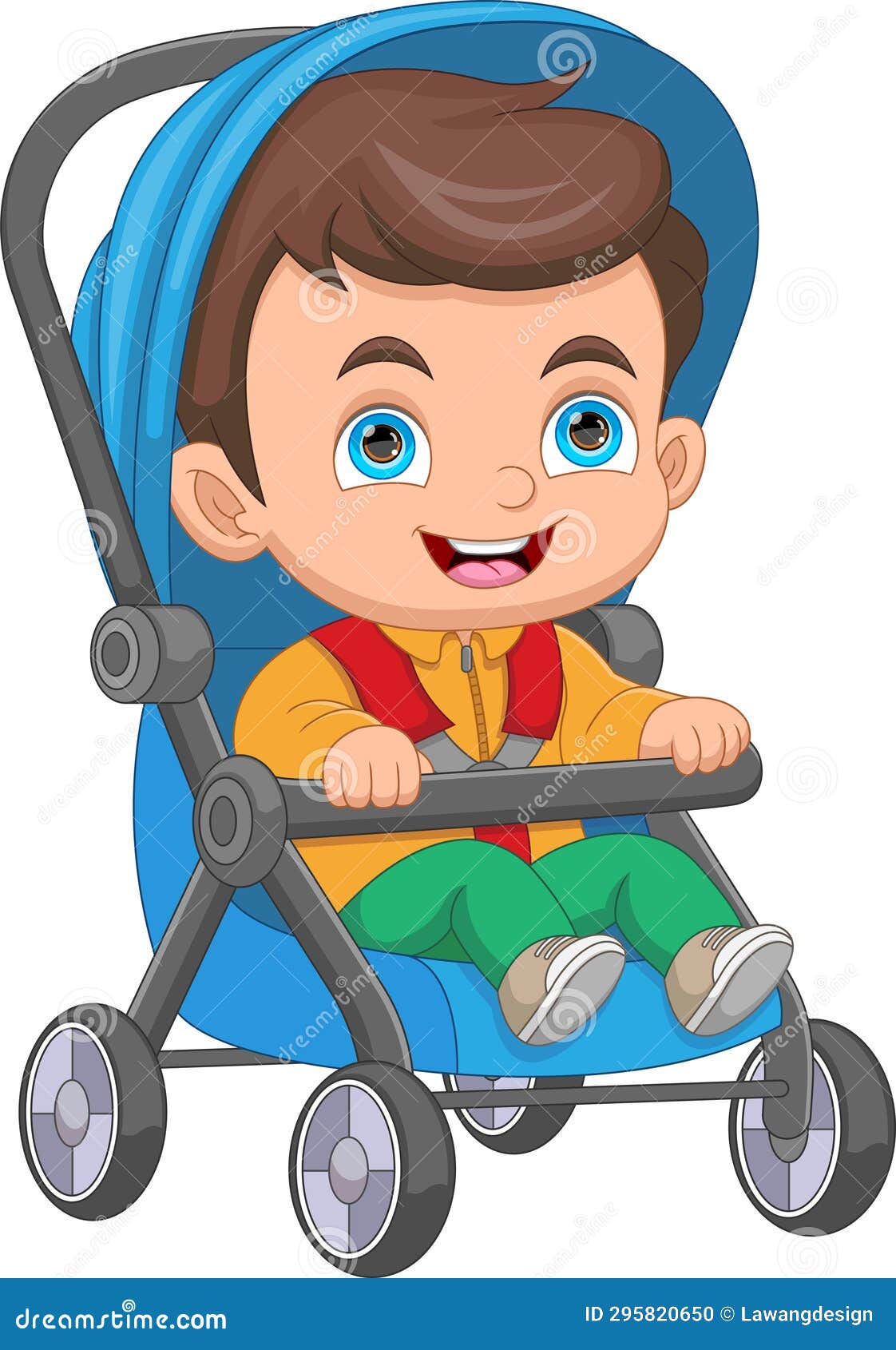 Cute Baby Boy in Stroller Cartoon Stock Vector - Illustration of mother ...