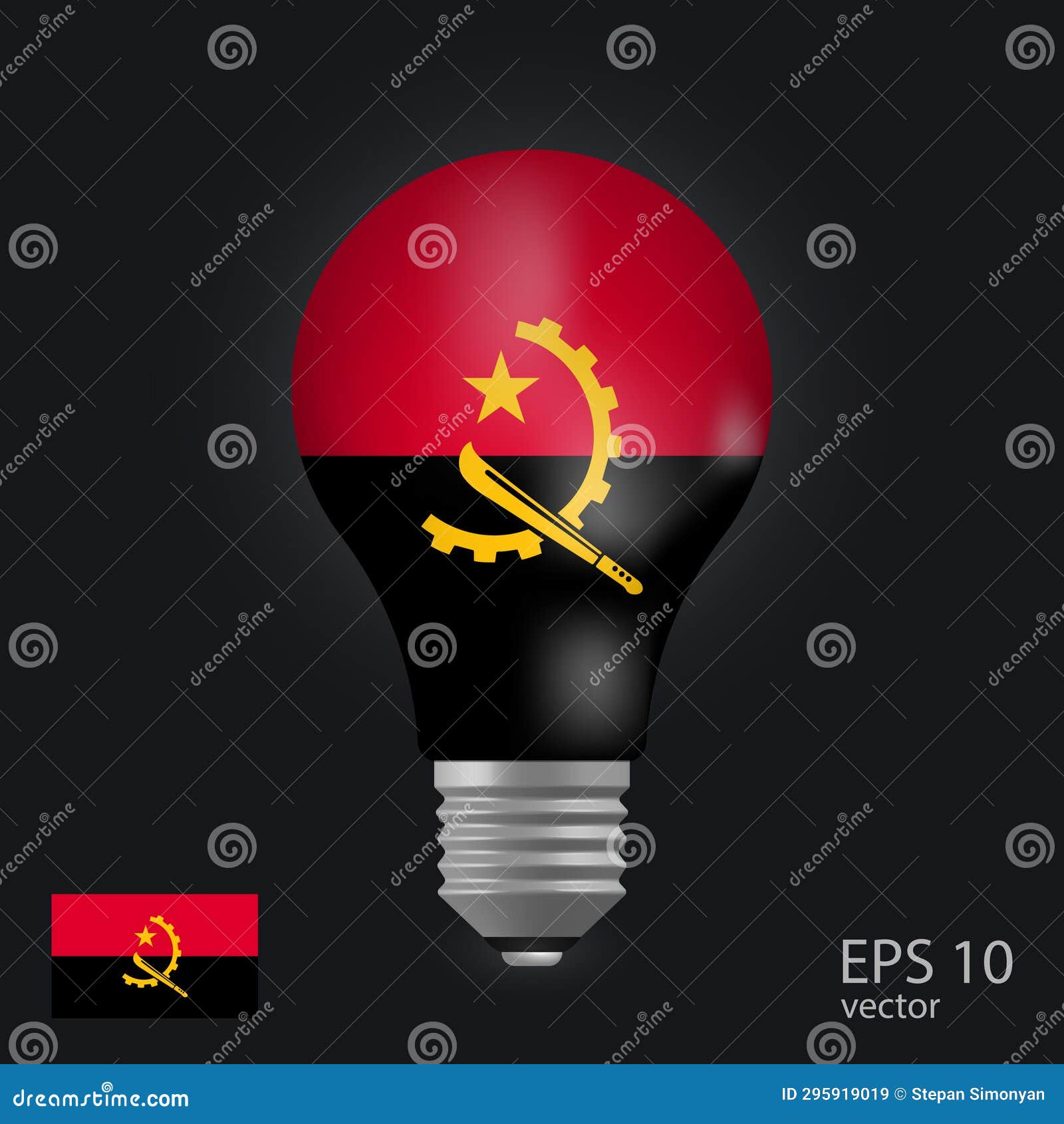Vector Light Bulb with Flag of Angola, 3D Rendering Isolated on Gray ...