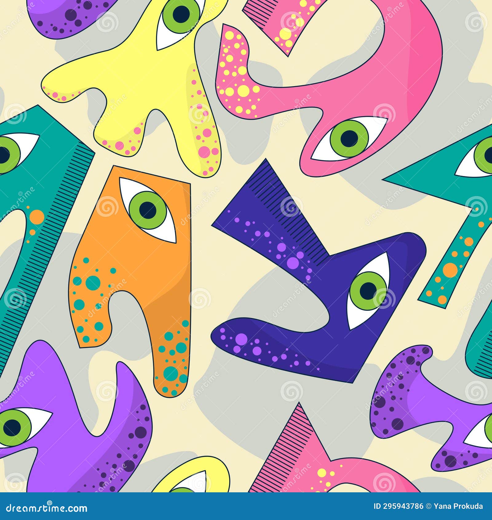 Psychedelic Seamless Colorful Pattern with Funny Geometry Characters ...
