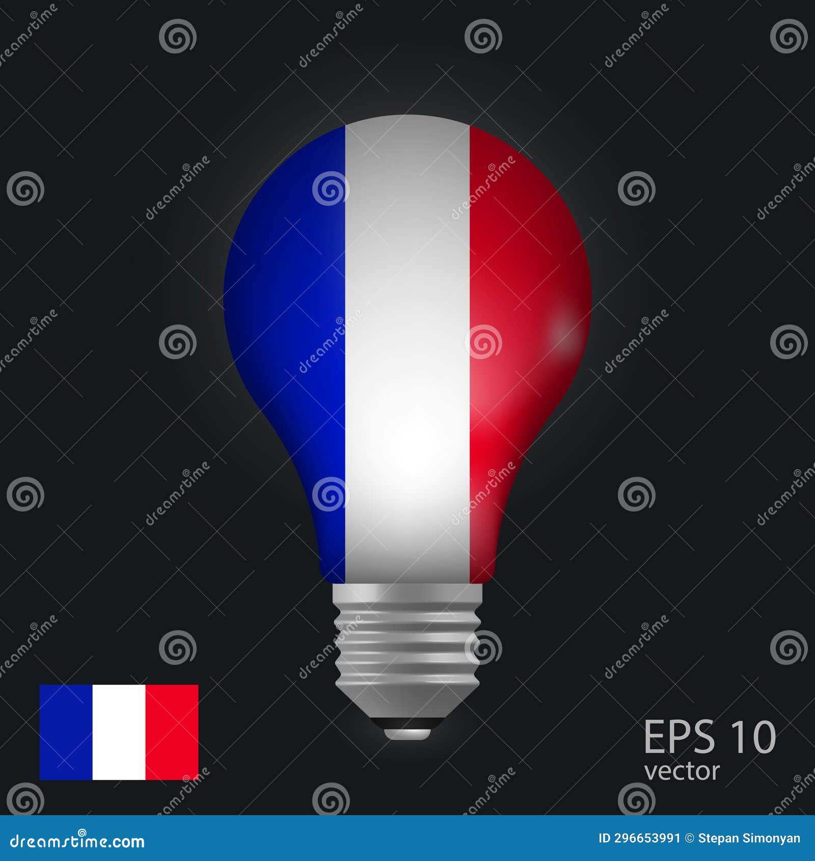 Vector Light Bulb with Flag of France, 3D Rendering Isolated on Gray ...