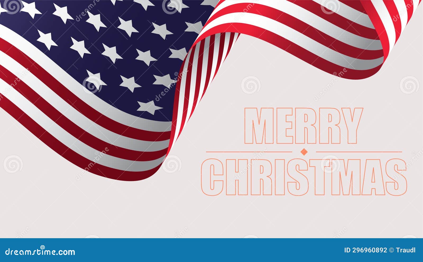 Merry Christmas Sign Under Waving Flag of Unite States of America ...