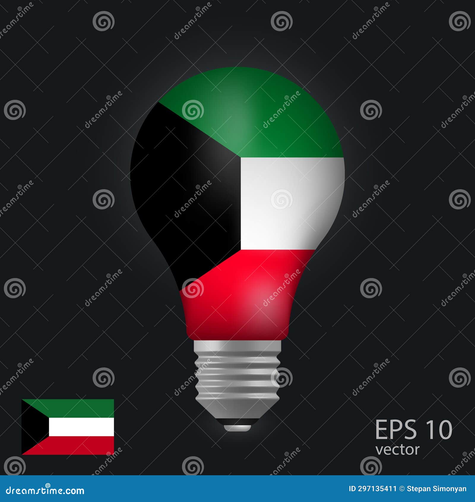 Vector Light Bulb with Flag of Kuwait, 3D Rendering Isolated on Gray ...