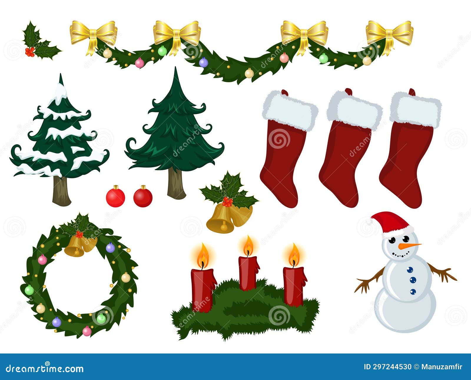 Christmas Set of Cartoon Style Elements Stock Vector - Illustration of ...