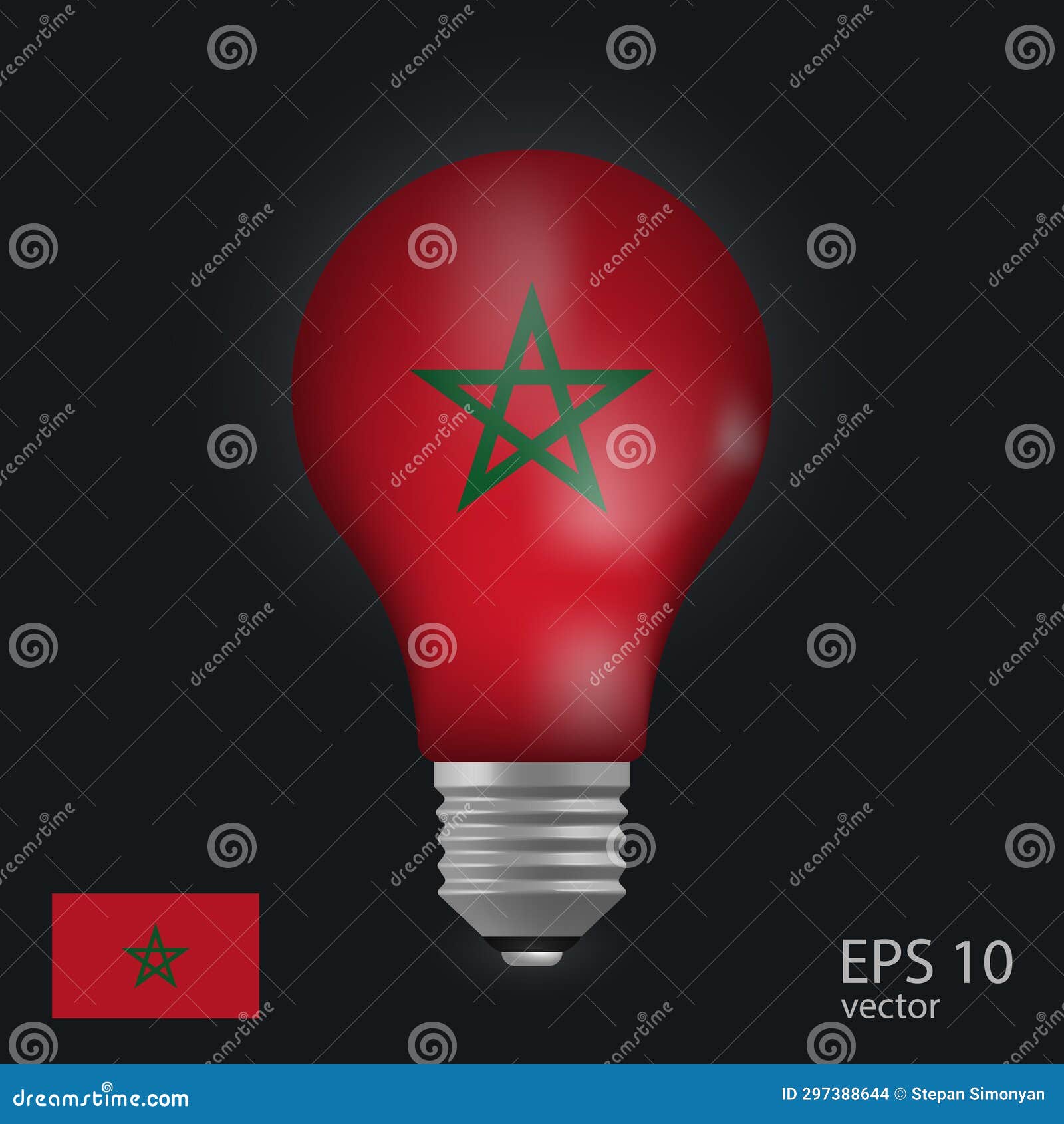 Vector Light Bulb with Flag of Morocco, 3D Rendering Isolated on Gray ...