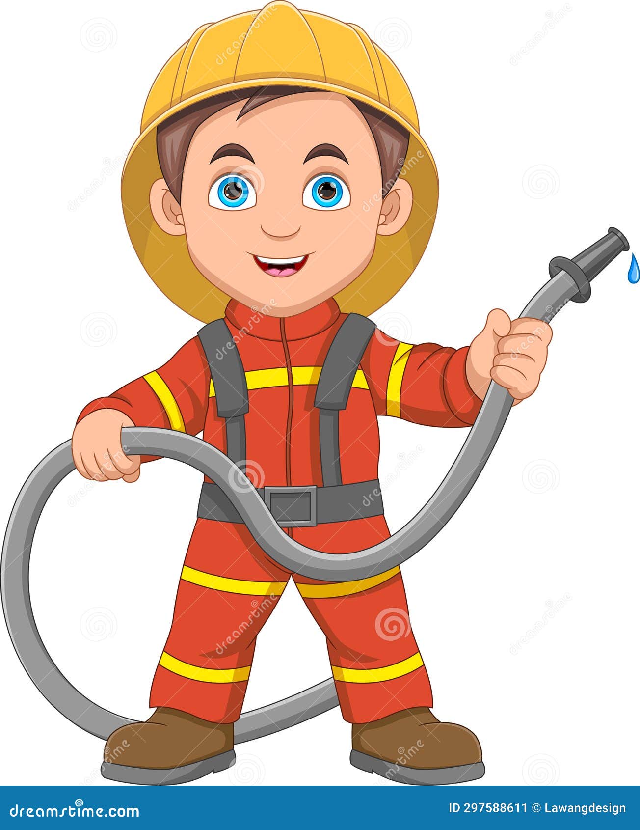 Little Firefighter Boy Vector Cartoon Illustration | CartoonDealer.com ...