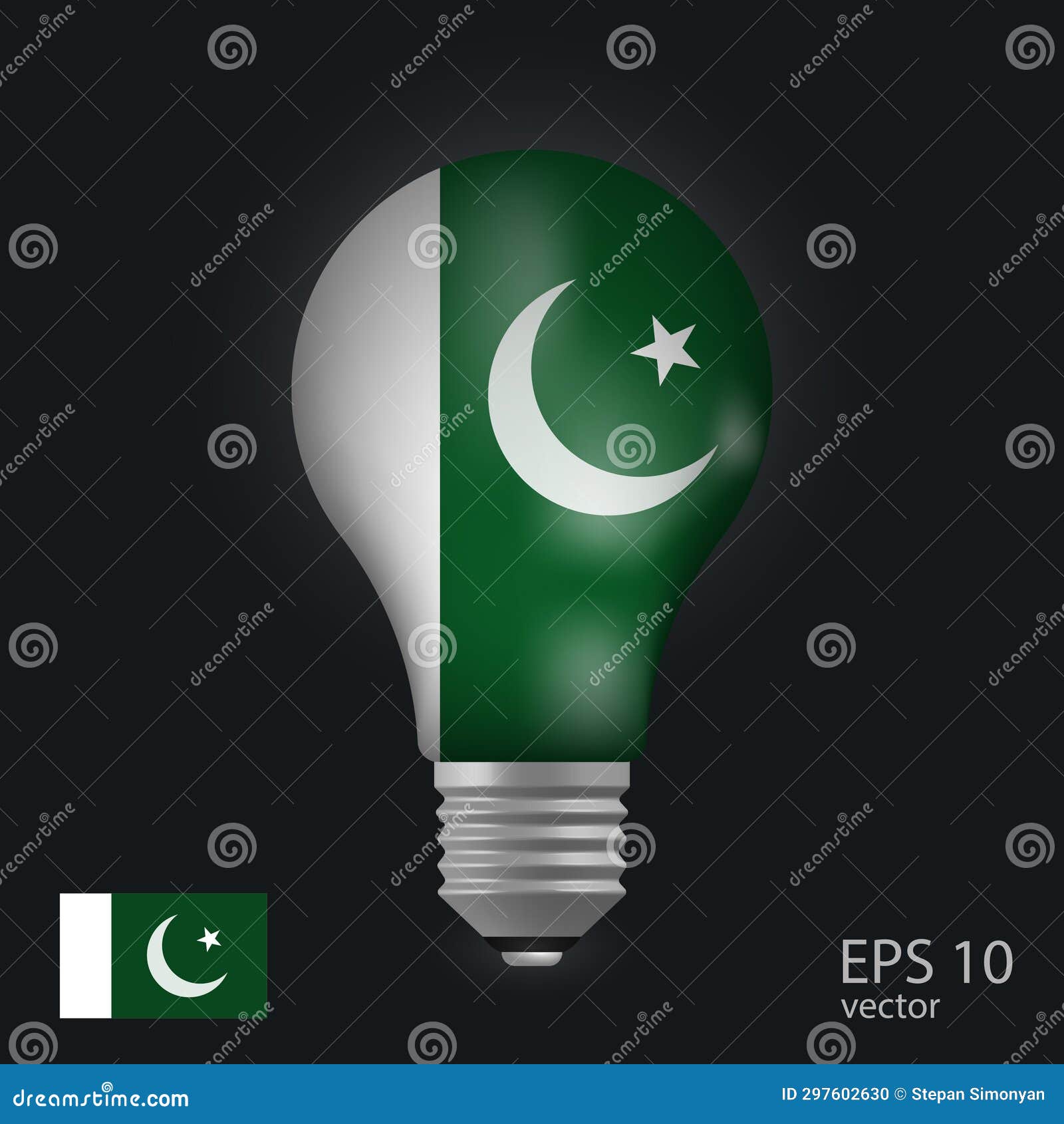 Vector Light Bulb with Flag of Pakistan, 3D Rendering Isolated on Gray ...