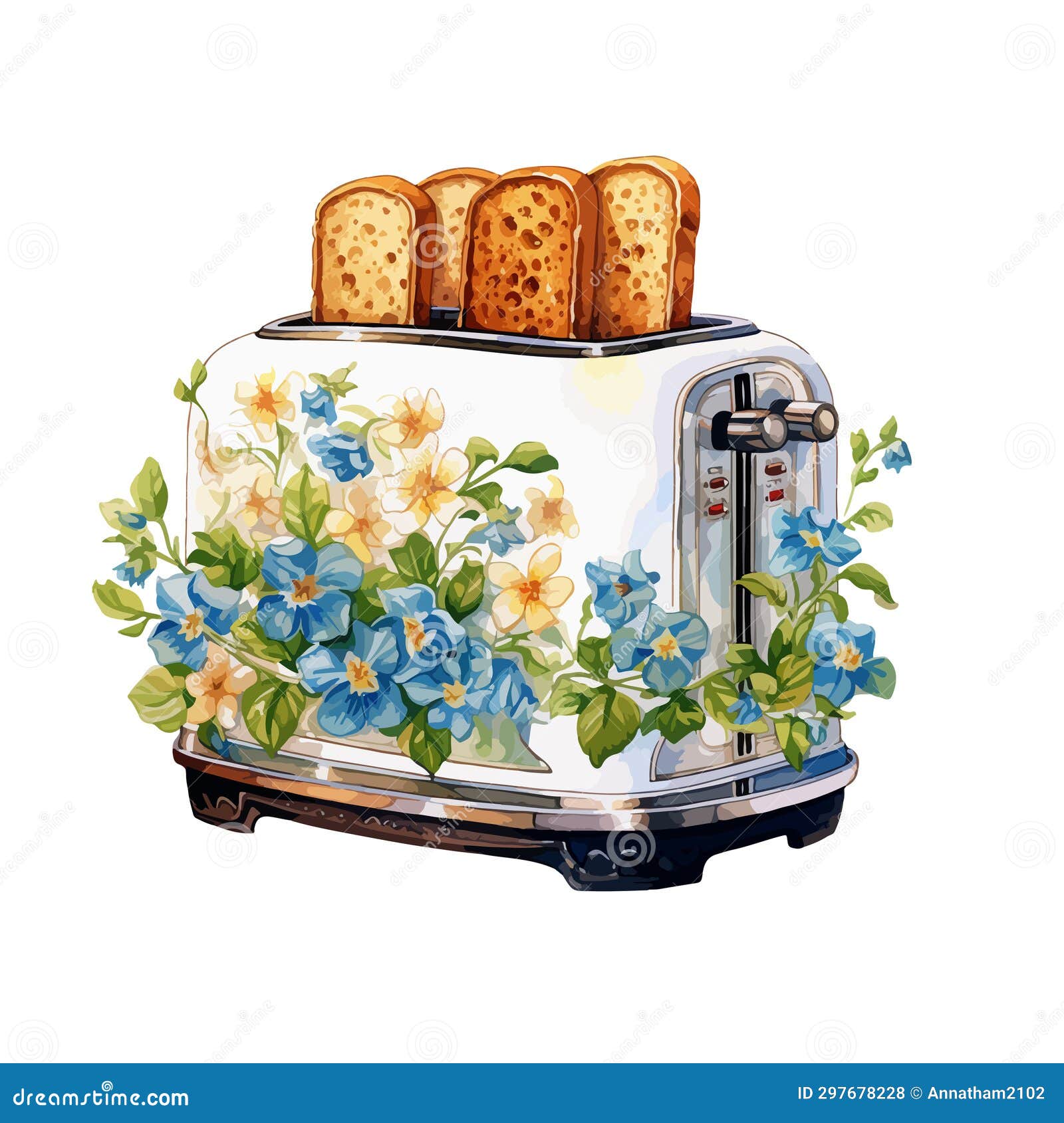 Toaster with Flowers Attached with Watercolor Style Hand Drawn Stock ...