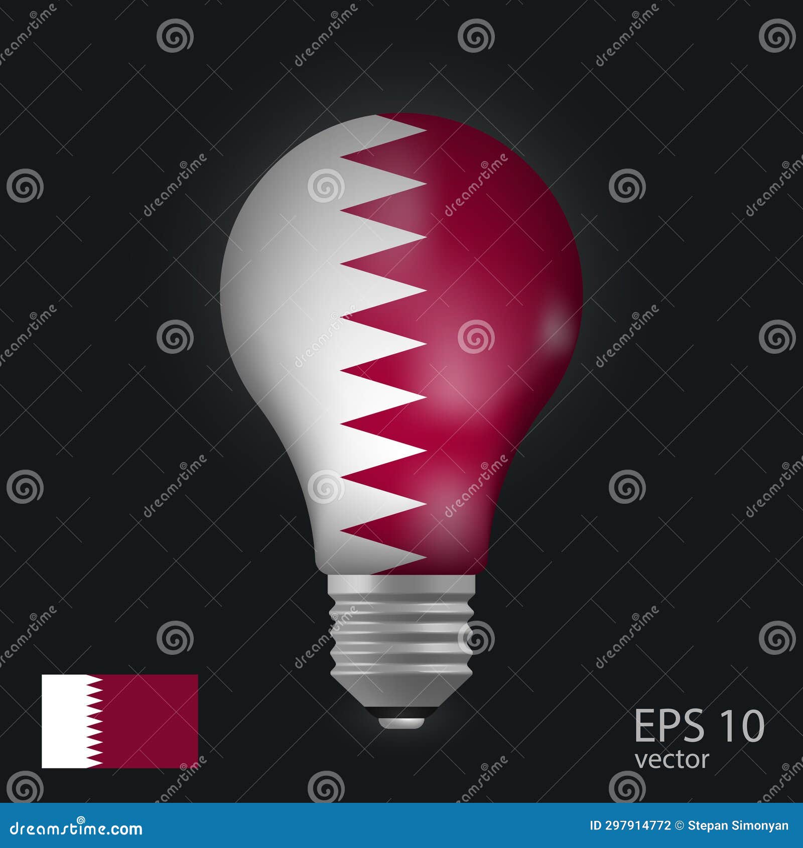 Vector Light Bulb with Flag of Qatar, 3D Rendering Isolated on Gray ...