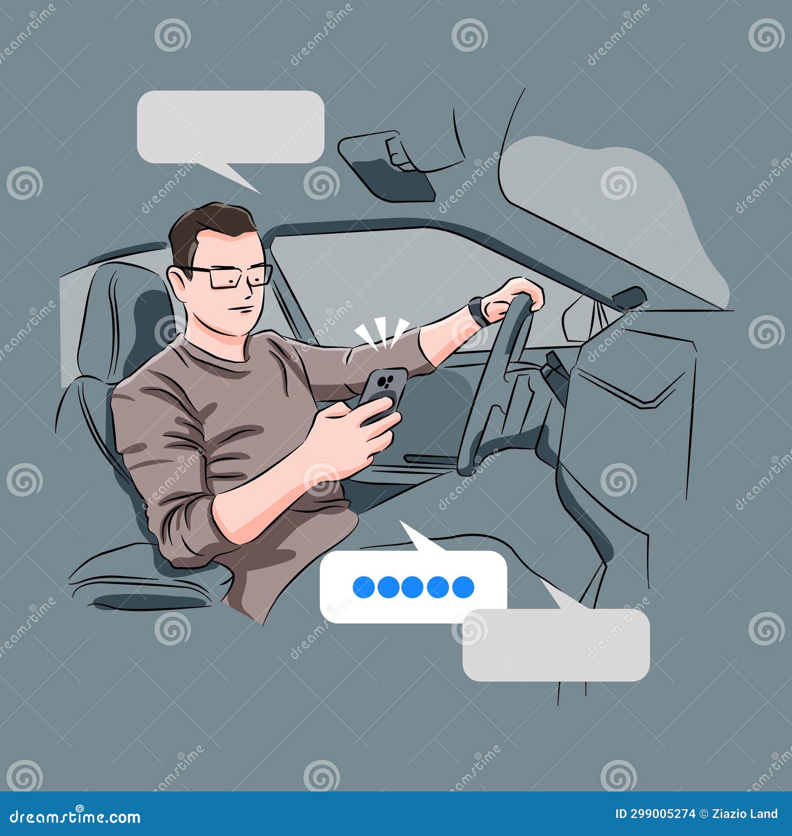 Man Using Cellphone while Driving Stock Vector - Illustration of road ...
