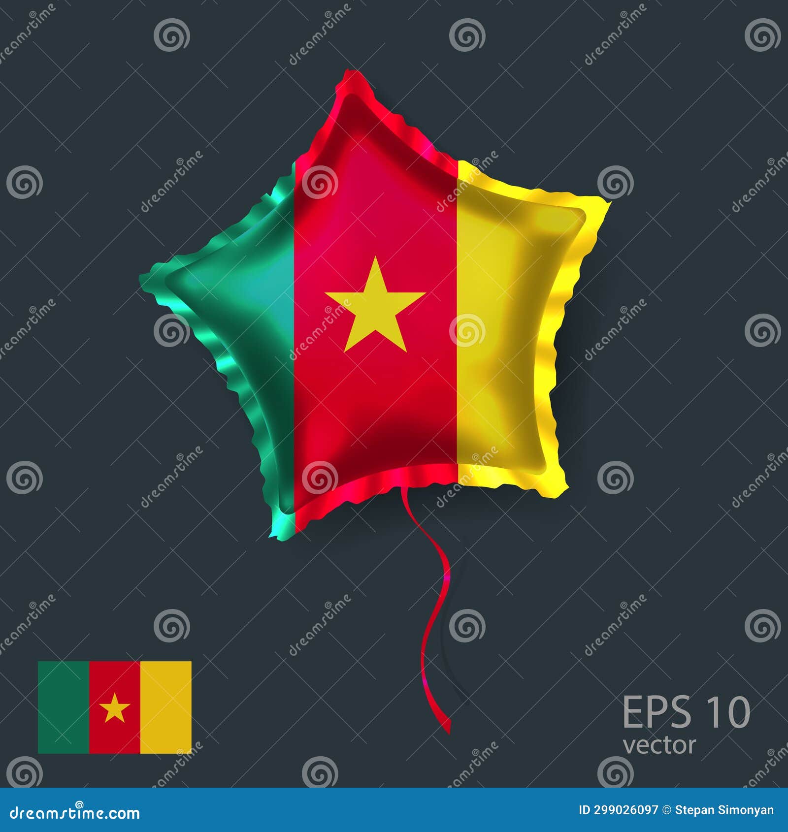 Celebration Vector Balloon with Flag of Cameroon. Shiny Star Balloon ...
