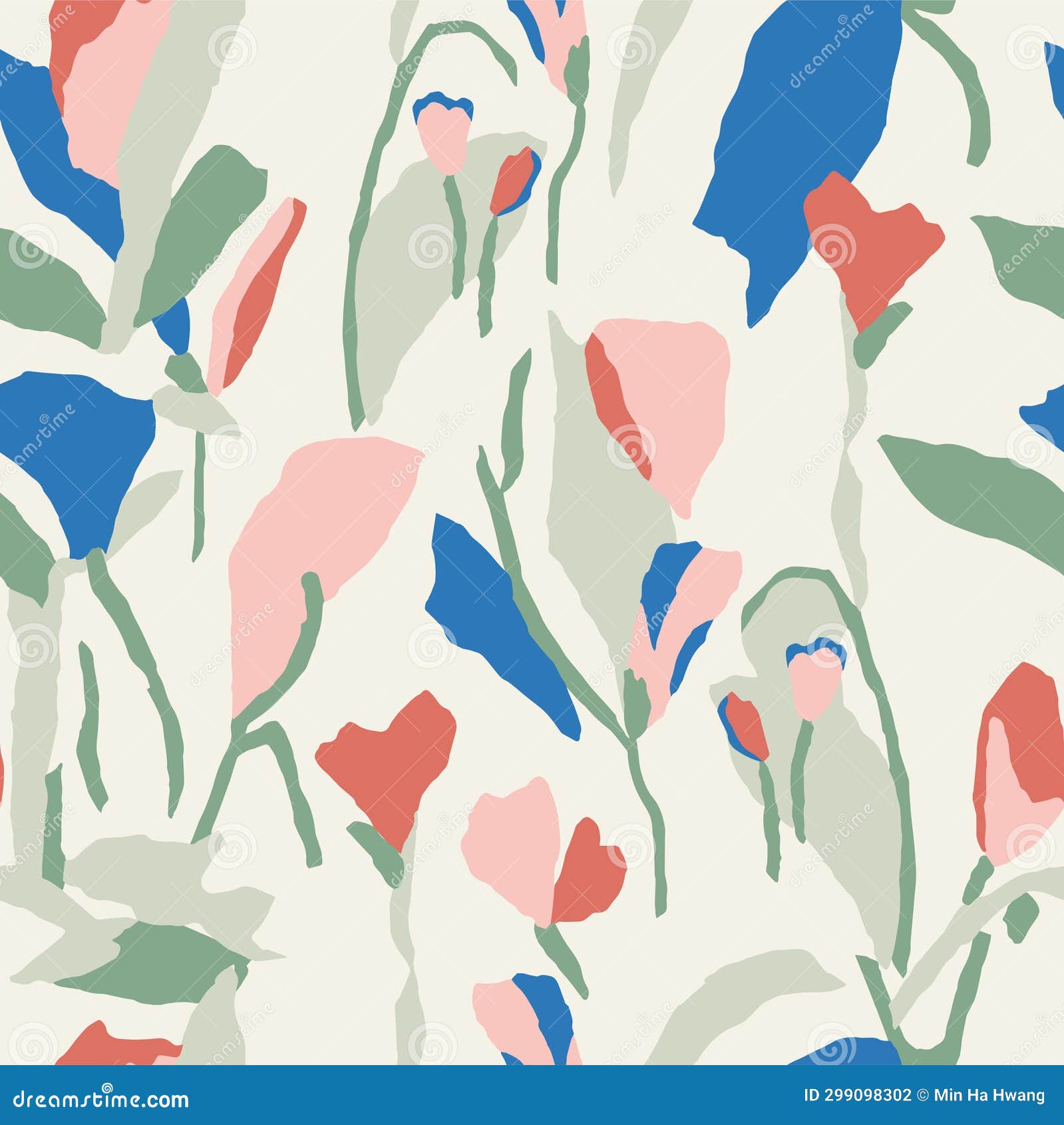 Vector Modern Flower Botanical Illustration Seamless Repeat Pattern ...