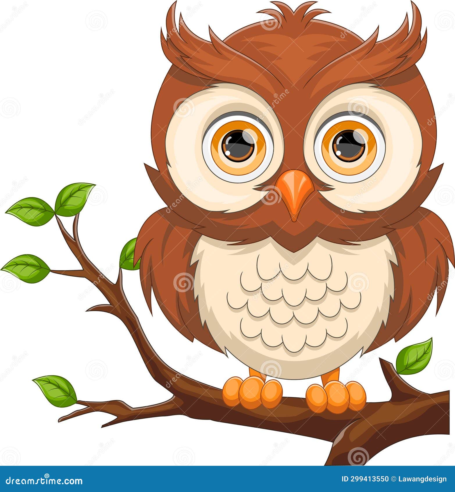 Cute Owl Cartoon on Tree Branch Stock Illustration - Illustration of ...