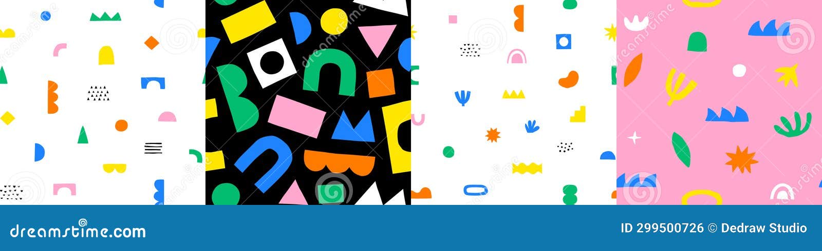 Fun Colorful Geometric Shape Seamless Pattern Set Stock Vector ...