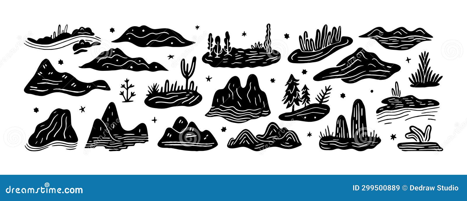 Hand Drawn Landscape Doodle Set Stock Vector - Illustration of ...
