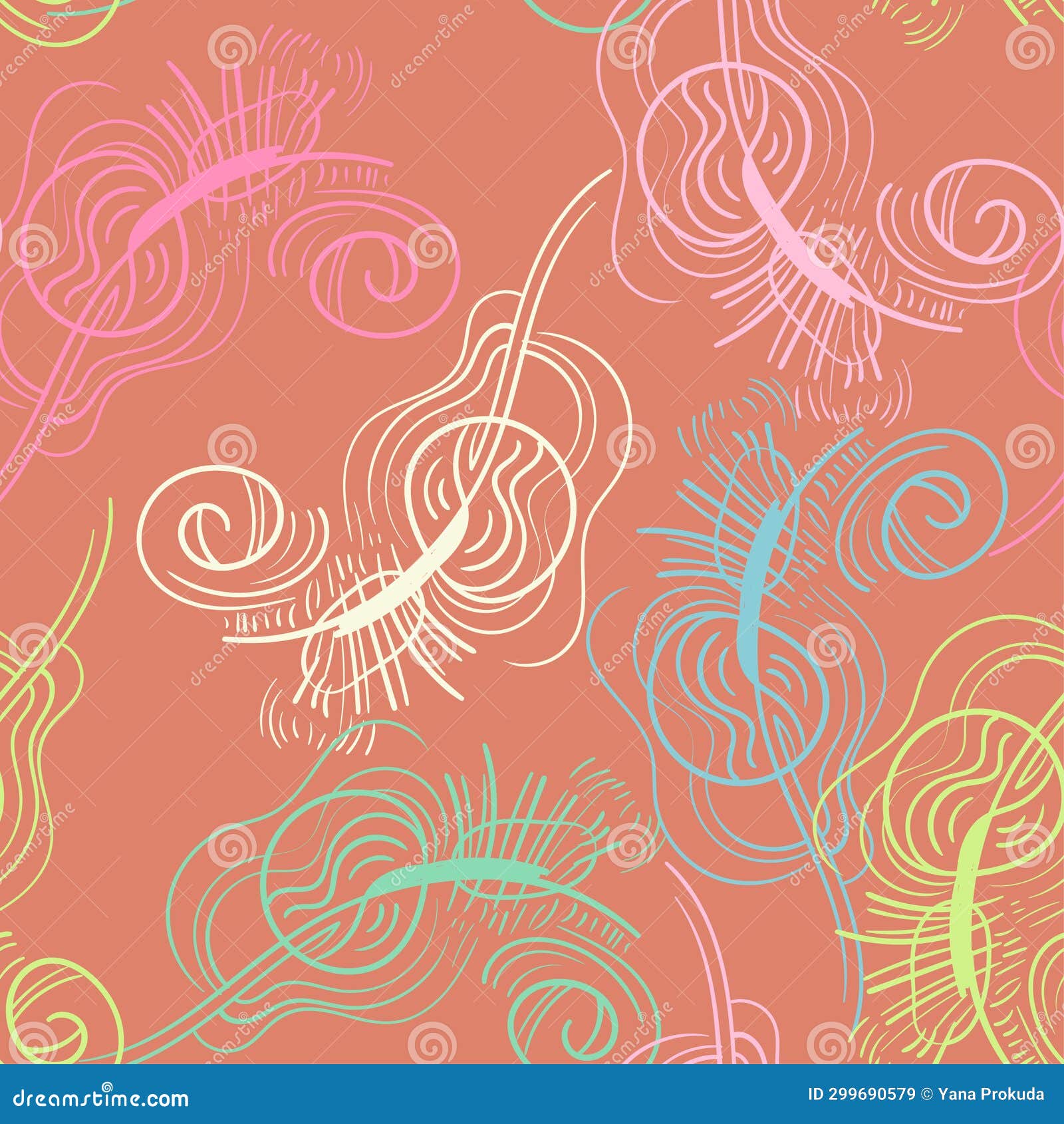 Seamless Ornament Artwork with Hand Drawn Cute Wave Patterns Stock ...