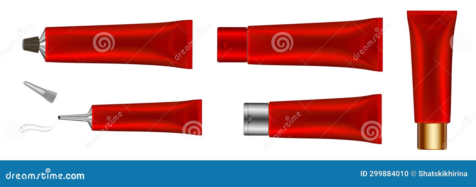 Set of Red Tubes with Long Nozzle and Silver Caps. Cosmetic Packaging ...