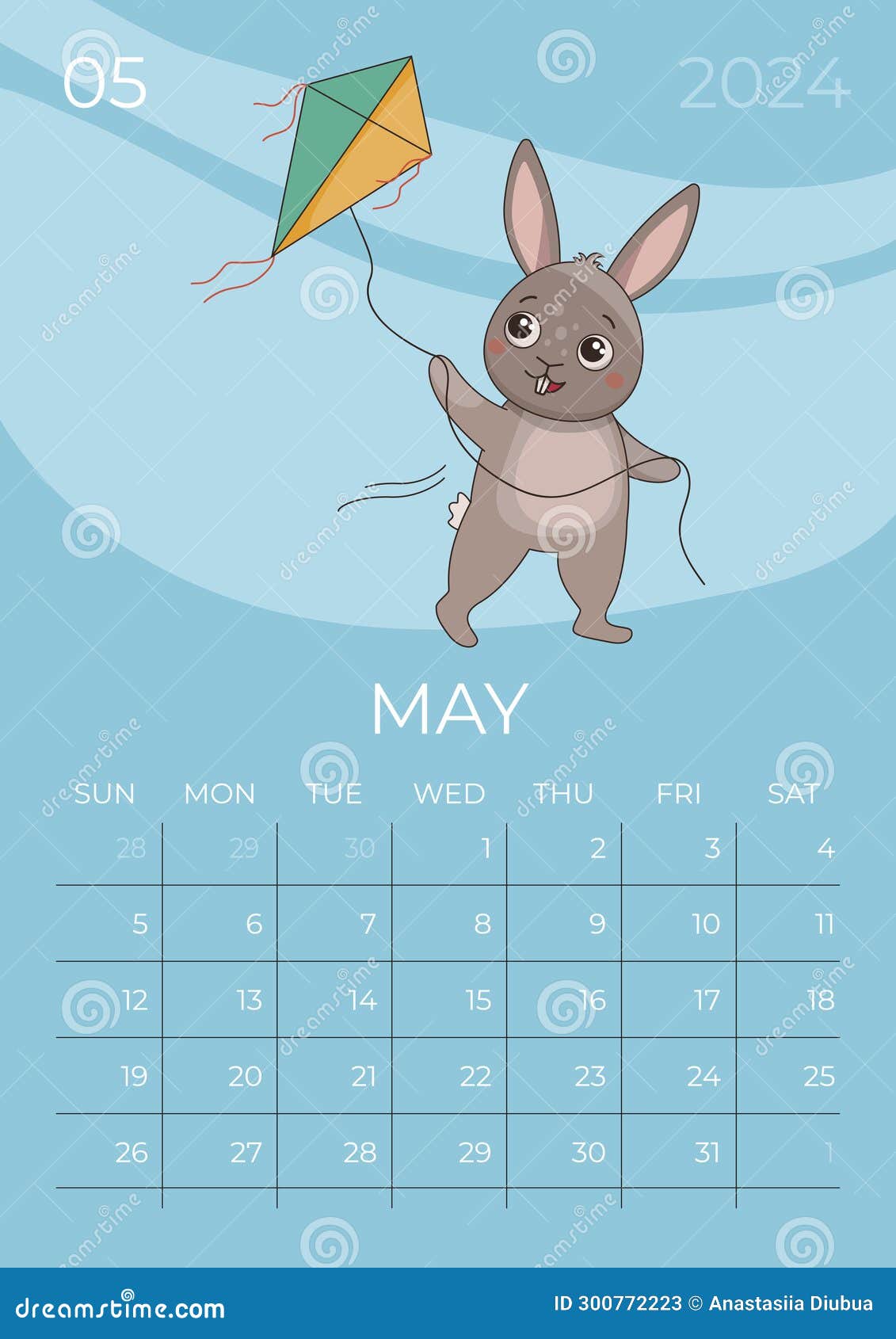 Vertical Children Calendar 2024. Month Of September. Hare In Rubber ...