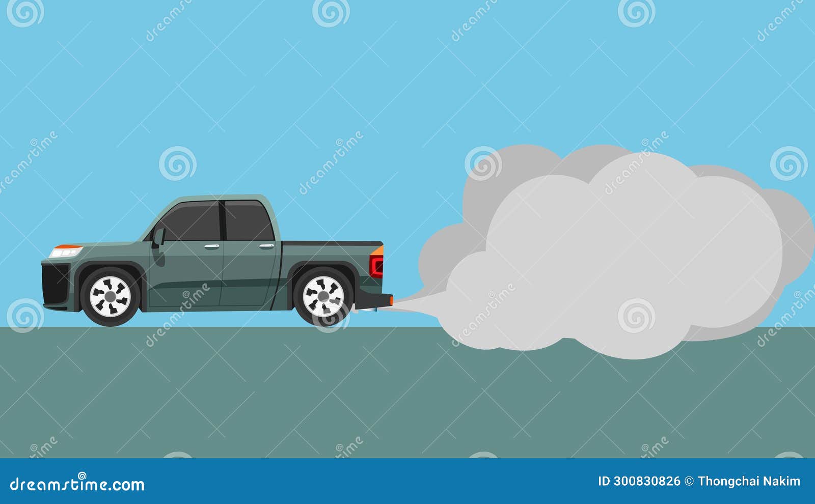 Vector or Illustration of Pickup Cartoon Car Passes by Emitting ...