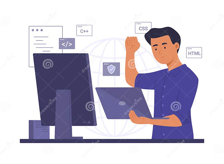 Programmer Man Process Coding for Software Development Concept ...