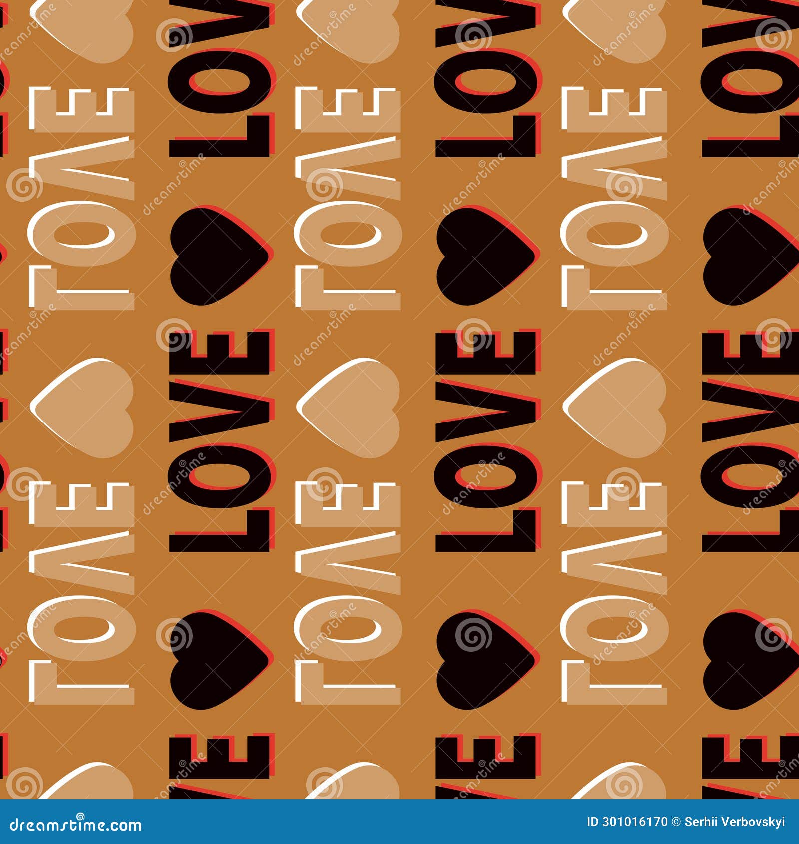 Seamless Pattern with the Words Love and Hearts. Vector Illustration ...