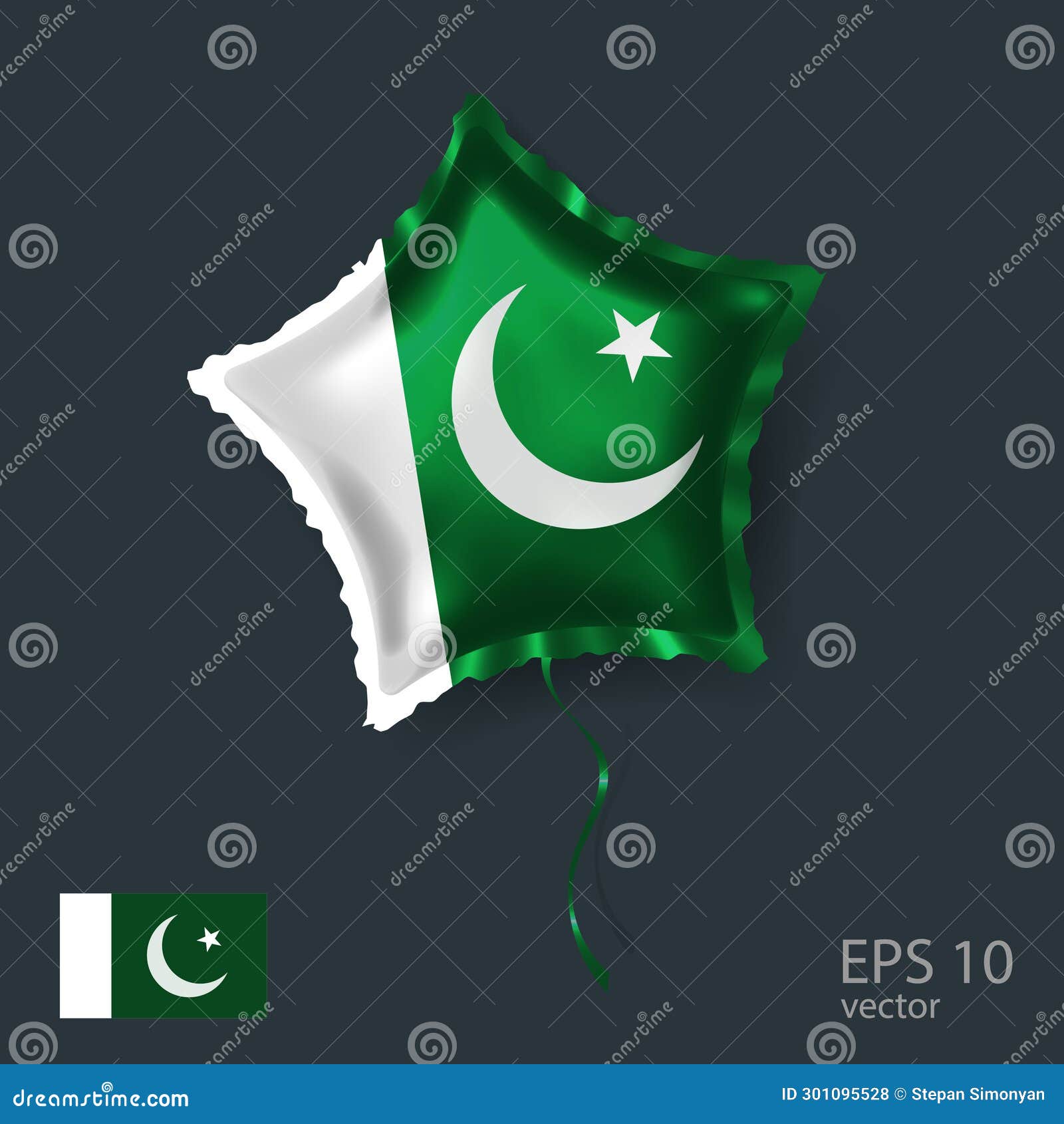 Celebration Vector Balloon with Flag of Pakistan. Shiny Star Balloon ...